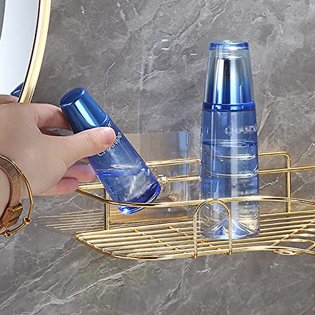 YZPFSD 2-Pack Shower Caddy Shelf, Suction Tray, Steel Storage Organizer for Bathroom,Kitchen,Laundry - Razor,Shampoo Holder Organizer,No Drilling Adhesive Only for 90 Degrees Right Angle,Gold
