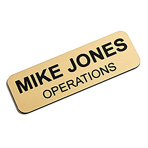 Custom Engraved Name Tag Badges – Personalized Identification with Pin or Magnetic Backing, 1 Inch x 3 Inches, European Gold/Black