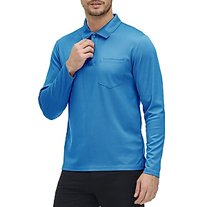 Rdruko Men's Outdoor Sport Performance Polo Long Sleeve Pullover with Pocket(Blue, US M)