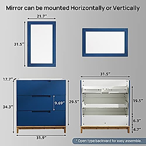 walsport 32" Bathroom Vanity and Sink Combo Modern Navy Cabinet White Basin Vessel Sink Faucet Combo Set with Water Barrier Floor Mount