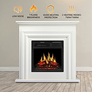 R.W.FLAME Electric Fireplace Mantel Wooden Surround Firebox, 36" White TV Stand with Freestanding Electric Fireplace, Remote Control, Adjustable Led Flame, 750W/1500w