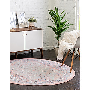 Unique Loom Whitney Collection Area Rug - Milano (5' 3" Round, Powder Pink/ Blue)