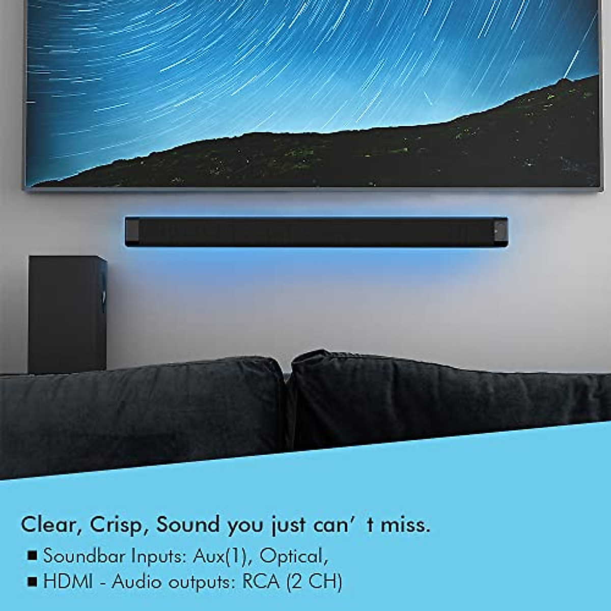 Technical Pro 500 Watts LED Color Changing Soundbar with Subwoofer | Powerful Sound Bar for TV, Home Theatre | Bluetooth Enabled, Black