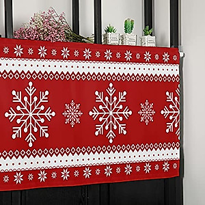 Millxiu Christmas Kitchen Curtain Valance 42x12 inch Merry Christmas White Snowflake Red Backdrop Window Valance for Kitchen and Bathroom,Rod Pocket Short Valances Window Treatment