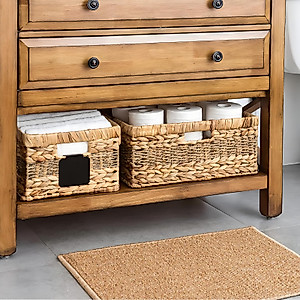 BLEJOY Wicker Storage Basket, Natural Water Hyacinth Baskets for Organizing, Decorative Storage Basket for Shelves with Built-in Handle, Handwoven Wicker Baskets with Letter Plate, 1-Pack