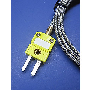 K-Type Thermocouple Sensor with High Temperature Stainless Steel Pointed Insertion Probe, 932 F or 500 C, with Stainless Steel Braided Cable