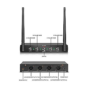 Debra Audio Pro UHF 4 Channel Wireless Microphone System with Cordless Handheld Lavalier Headset Mics, Metal Receiver, Ideal for Karaoke Church Party (with 4 Handheld (A))