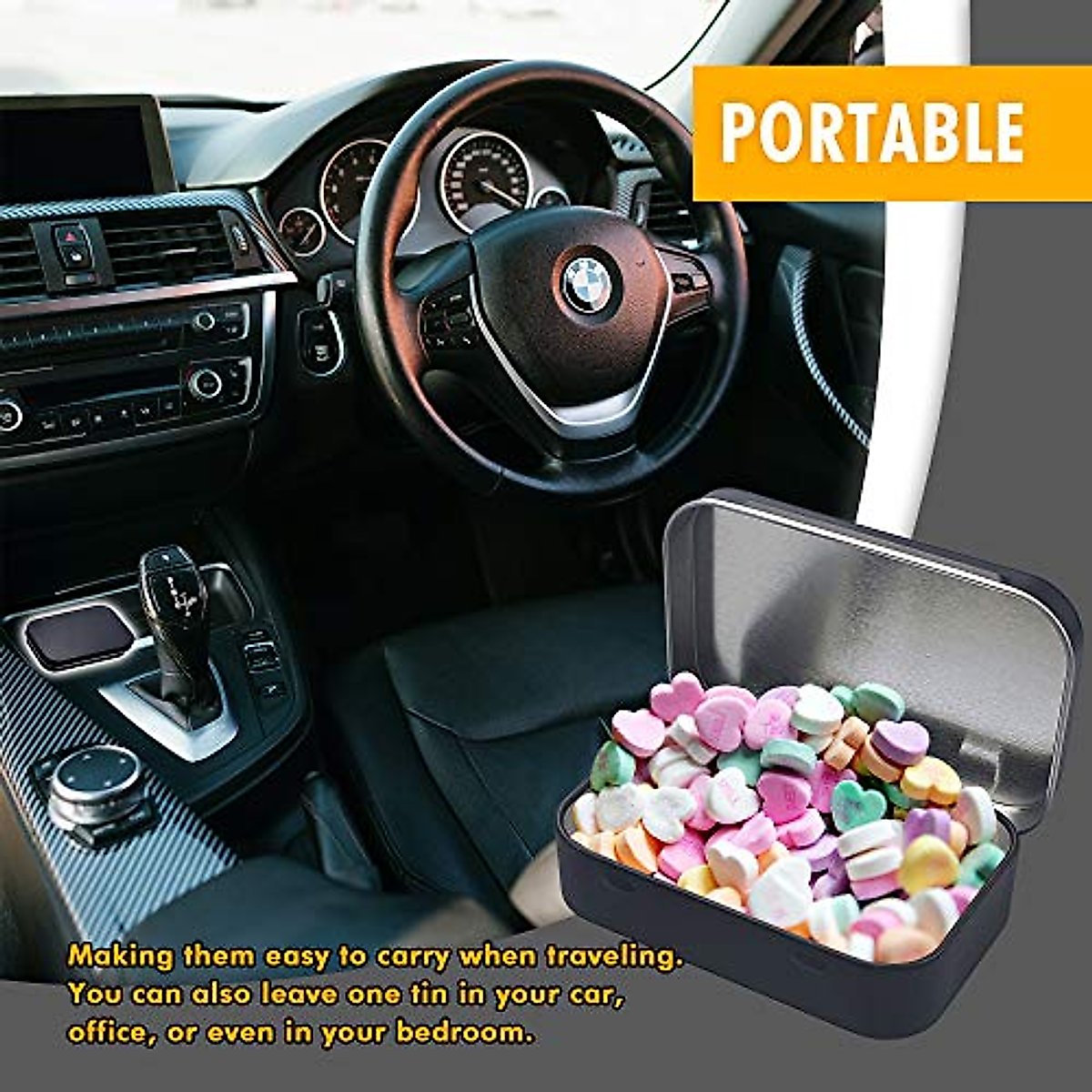 Small Metal Tin Box Lid - 2 Pcs Black Box with Hinged, Mini Small Empty Container, Portable Case for Soap, Mint, Cookie