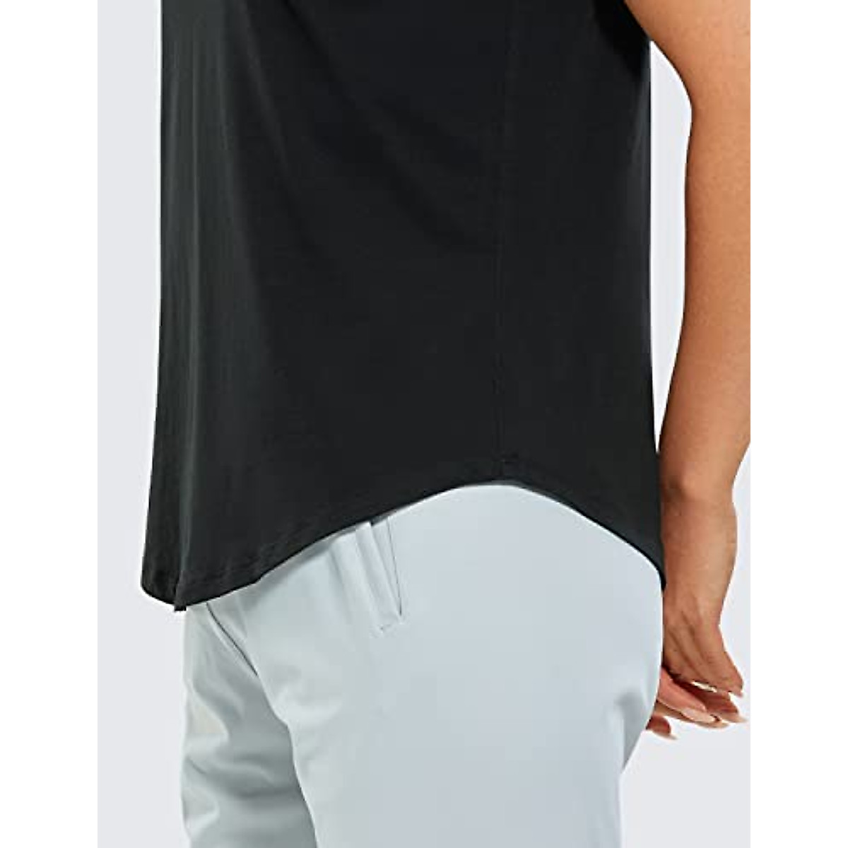 CRZ YOGA Womens Pima Cotton Short Sleeve Shirts V Neck T-Shirts Casual Workout Tops Gym Clothes Black X-Large