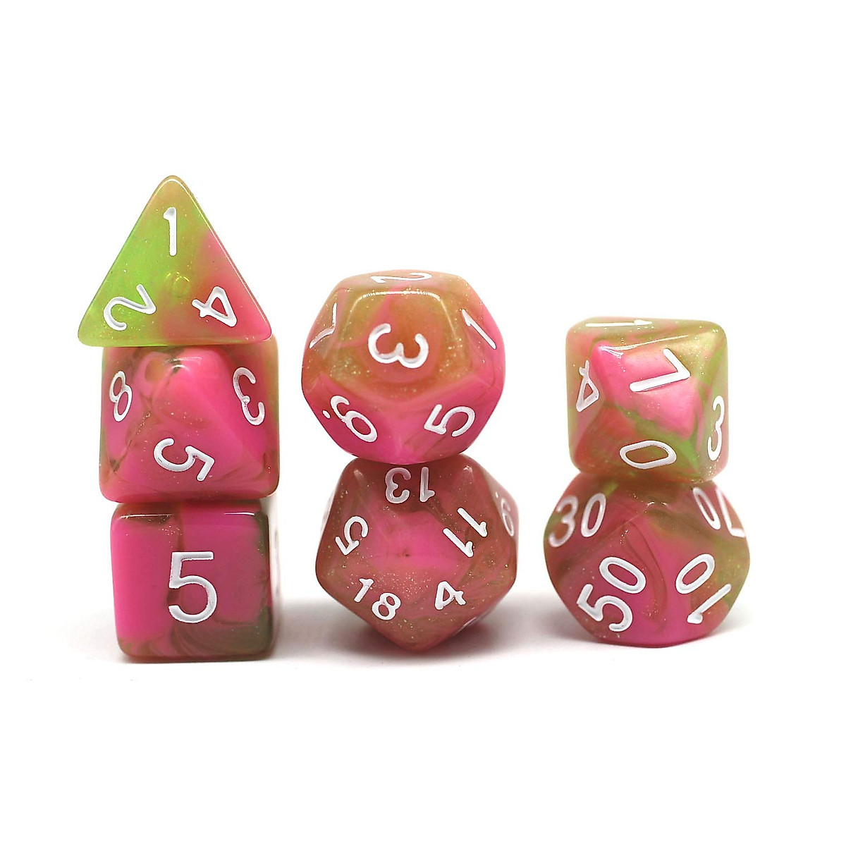 DND Dice Polyhedral 7-Die Dice Set for D&D Dungeons & Dragons Role Playing Gaming Glitter dice(Pink Green)…