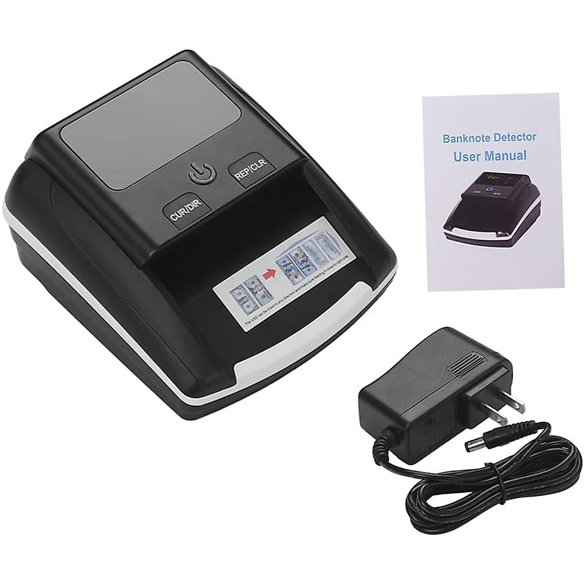 SPUZZO Banknote Bill Detector Denomination Value Counter Detection with Battery Counterfeit Fake Money Currency Cash Checker Tester Machine for USD Euro