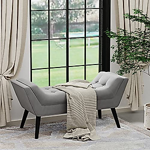 Andeworld Tufted Bed Bench Fabric Ottoman Footstools for Bed Room -Gray