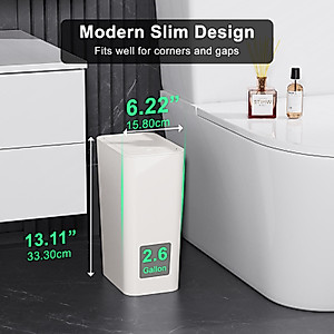 ePiiChua 3 Pack 10 Liter / 2.6 Gallon Small Trash Can with Lid, Bathroom Garbage Can with Pop-up Lid, Waste Basket for Bathroom, Kitchen, Bedroom, Powder Room, Craft Room, Office, College (White)