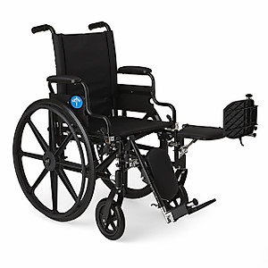 Medline Premium Ultra-Lightweight Wheelchair with Flip-Back Desk Arms and Elevating Leg Rests for Extra Comfort, Black, 16” x 16" Seat