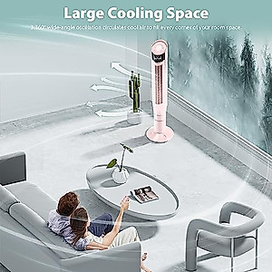 Antarctic Star Tower Fan 360°Oscillating Fan Quiet Cooling 24H Timer Remote Control Powerful Standing 8 Wind Speed 3 Wind Modes Ionizer Mode Bladeless Portable LED Display,Bedroom 47-Inch Pink