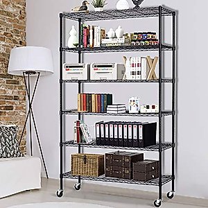 BLKMTY Metal Shelf 6 Tier Metal Storage Shelf Heavy Duty Wire Rack Shelves Wire Shelving Unit with Wheels Standing Shelf Units Height Adjustable Utility Commercial Grade Garage Shelves, Black