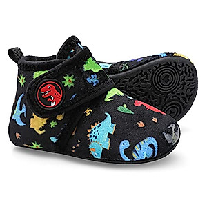 Scurtain Unisex Kids Toddler Slippers Socks Fleece Slippers for Boys Girls Baby Artificial Woolen Booties with Non-Slip Rubber Sole slippers for boys slipper Black/Dino 10-10.5 Toddler