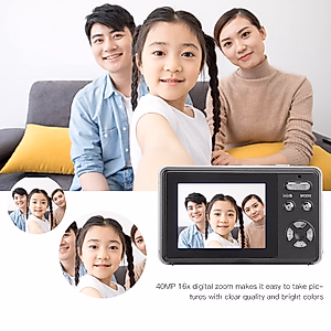 ASHATA Digital Camera, 2.4 Inch IPS Screen Mini Video Camera, 40MP 1080P 16x HD Digital Zoom Camera, USB Rechargeable Camera for Landscapes Portraits Sports Banquets (Black)