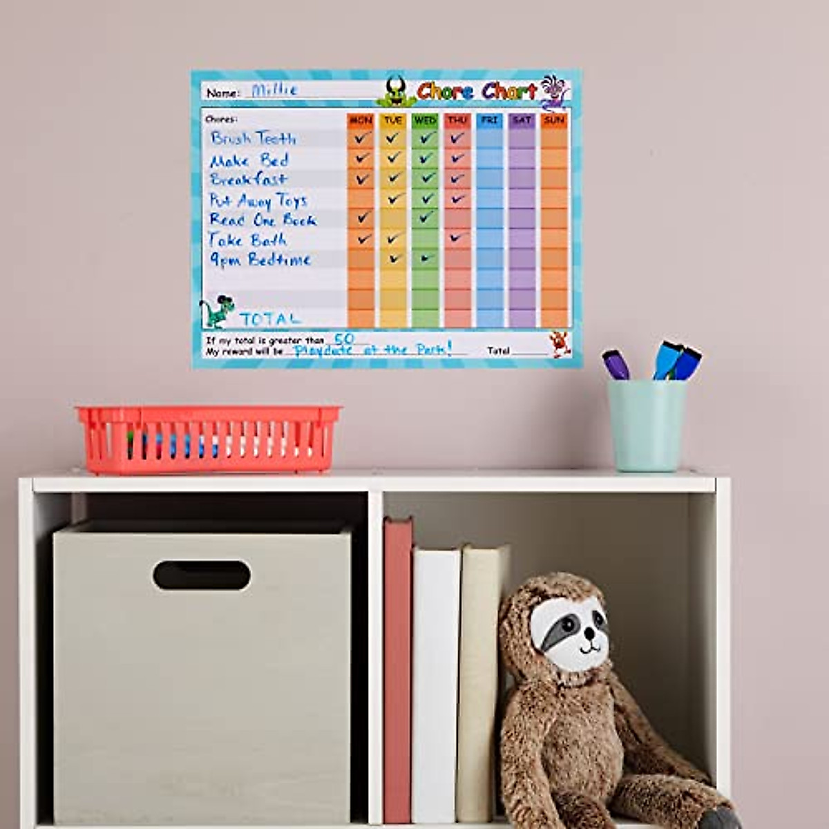 6 Pack Dry Erase Chore Chart for Kids, Reusable Behavior Reward Board with Self-Adhesive for Classroom, Monster Designs (14.5 x 11 in)