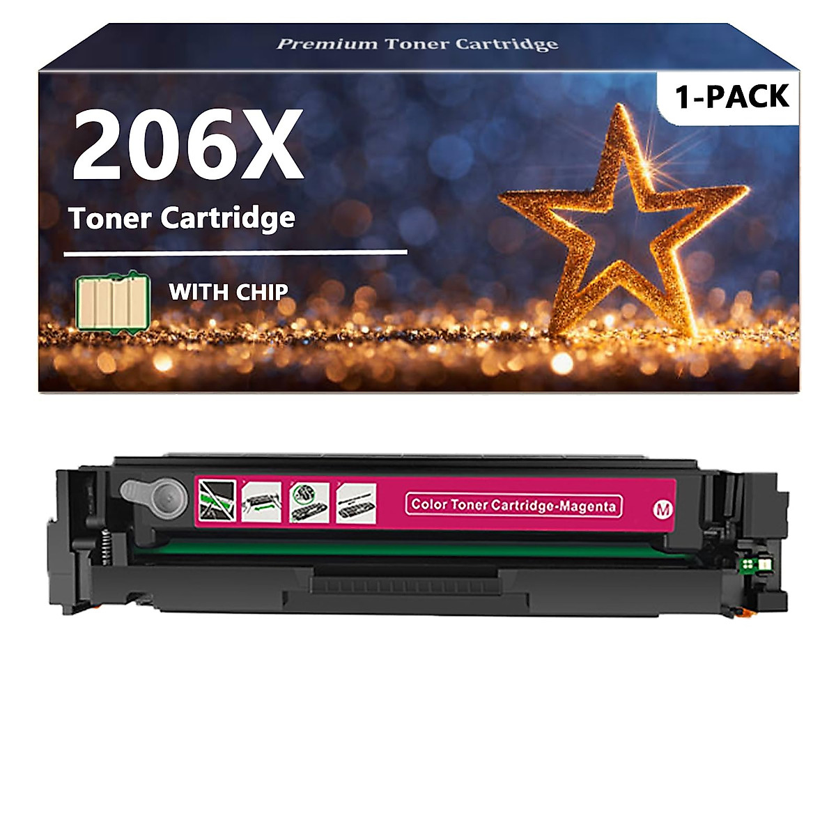 206X Toner Cartridge (with Chip) Compatible for HP W2110X W2111X W2112X W2113X Toner, Work for Color Pro M255dw M255nw MFP M282nw M283 Series Printers 1 Magenta