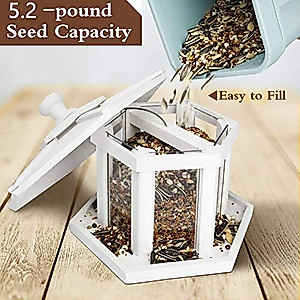 Solution4Patio White Wood Hexagon Gazebo Bird Feeder Hollow Mesh Tray, Large Capacity, Easy to Clean & Fill, 11.4" Dia. X 8.7" H #G-B121B00-US