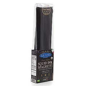 Giusto Sapore Imported Artisanal Squid Ink Spaghetti Italian Pasta, Organic Bronze Drawn, 340G