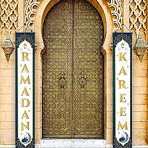 BTZO Ramadan Kareem Porch Banner,Eid Mubarak Door Banner Decoration Hanging Cover Sign for for Home Ramadan Eid Al-fitr Party Supplies