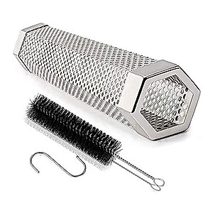 Fuleewoo 12" BBQ Smoker Filter Tube, Billowing Smoke Stainless Steel Wood Pellet Grill Pipe Outdoor Cooking for Any Grill or Smoker Hot or Cold Smoking with Clean Brush