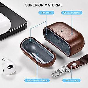 CEENFFO Genuine Leather Case for AirPods 3 (2021), Compatible with AirPods 3 Case Leather with Lanyard, Supports Wireless Charging and Front LED Visible for Case