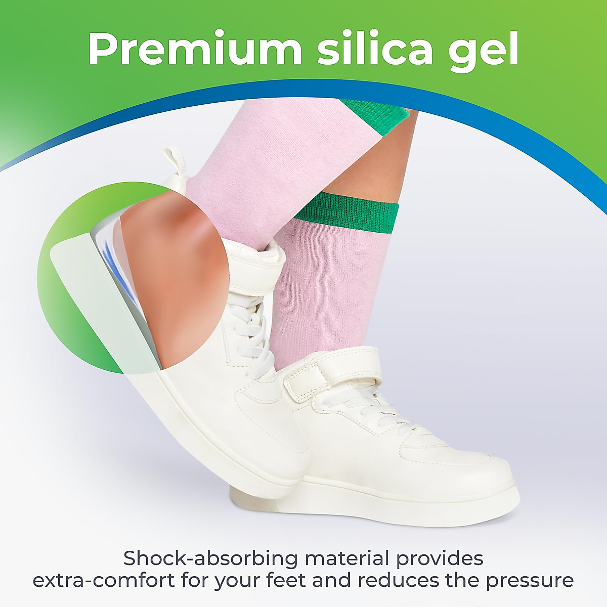 Gel Heel Pads, 2 Pack, FSA HSA Eligible, for Achilles Tendonitis, Shoe Wedge Inserts for Plantar Fasciitis, Bone Spur, Foot Pain Relief Support, Comfort Cushion Insoles for Women/Men