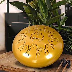 Steel Tongue Drum, lotmusic 13 Notes 12 Inches Percussion Instrument ，Tank Drum - Handpan Drum Kit - Drum Mallets Padded Travel Carry Bag Music Book and Finger Picks for Beginner Adult Kids，C Major