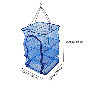 JOINPAYA Foldable Fish Cage Plants Foldable Basket Plants Outdoor Folding Fish Hanging Net Hanging Mesh Bag Fish Drying Rack Hanging Nylon Multi-Layer Net Vegetable Hanging Cage Blue