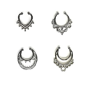 Aoyoho 21Pcs Fake Septum Clicker Nose Ring Rhinestone Non Piercing Hanger Clip Body Jewelry (Silver)
