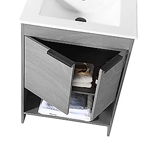 Fine Fixtures Bathroom Vanity with Integrated Ceramic Sink - Bathroom Vanity with Sink & Modern Knob Design - Bathroom Vanities with Sturdy Marble Top & Soft Closing Doors (24 Inch) Grey