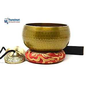 7" Energetic Chakra Healing Yoga Hand Hammered Tibetan Singing Bowl- Including Tingsha Cymbels Mallet and Cushion Made in Nepal