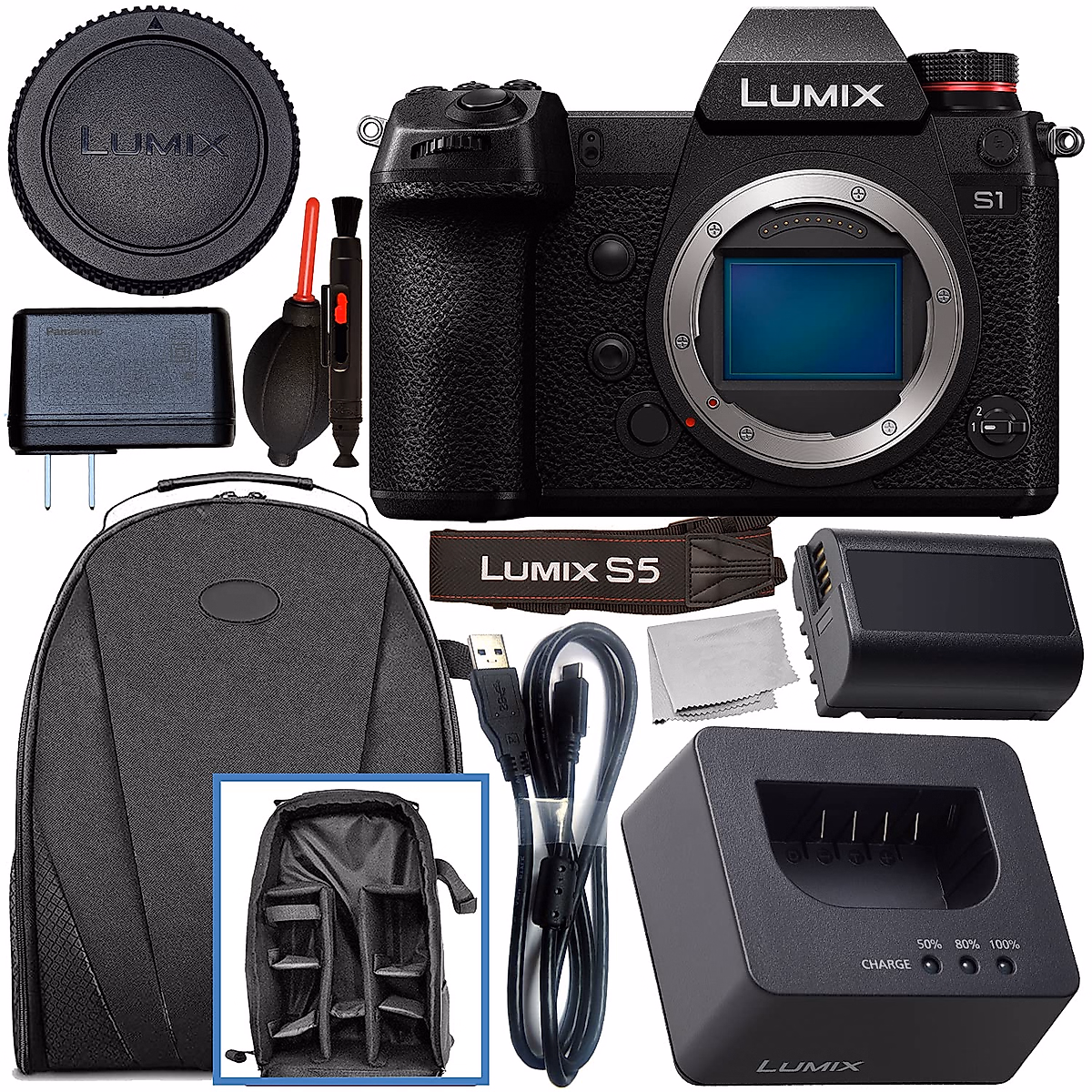 Panasonic Lumix DC-S5 Mirrorless Digital Camera (Body Only) with Starter Accessory Bundle – Includes: Manufacturer Accessories + Professional Camera Backpack + Equipment Maintenance Tools
