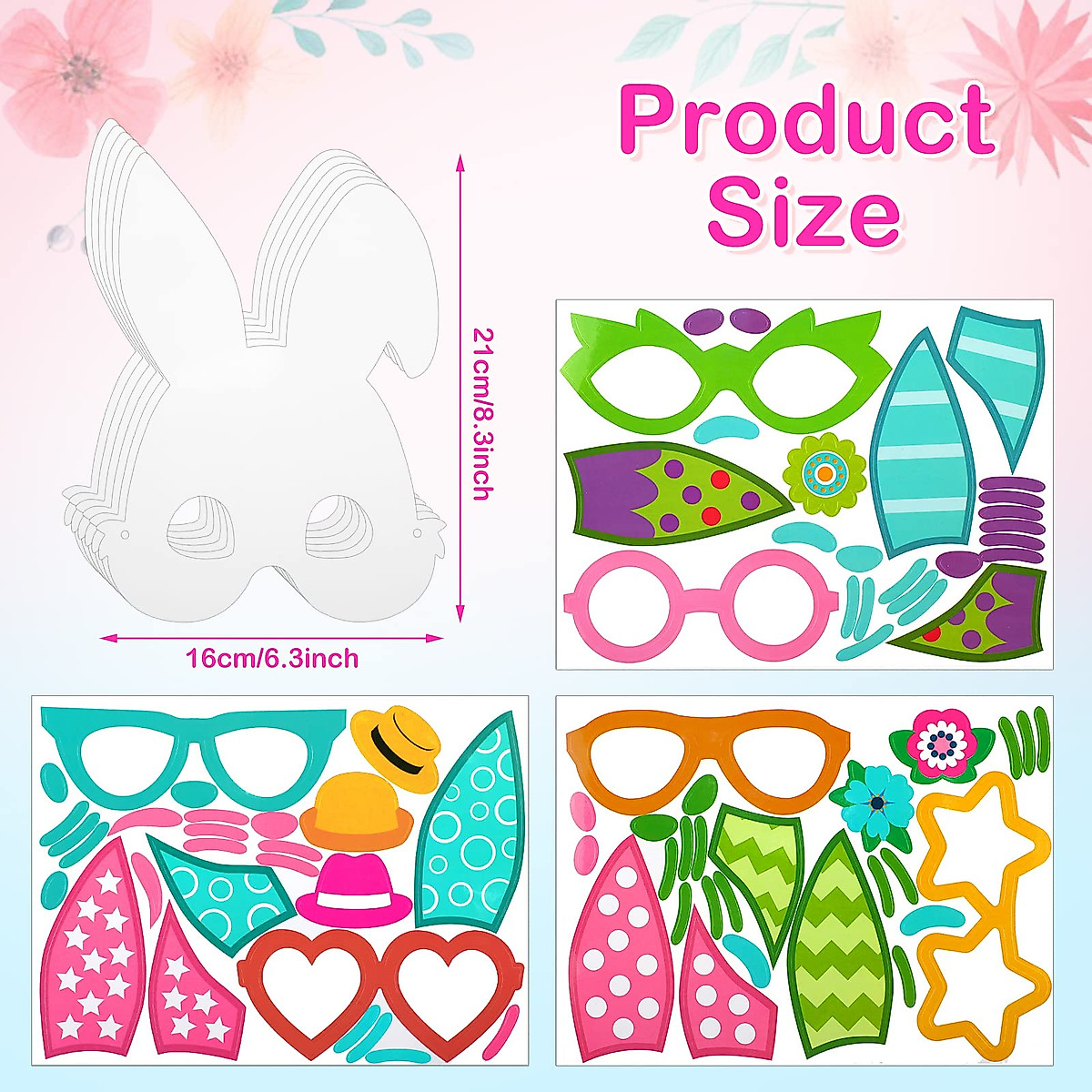 Spakon 60 Pieces Easter Bunny Mask Craft Kits Novelty Easter Rabbits Craft Kits Personalized Bunny Characters for Kids Fun Home Activities DIY Arts Craft Self Adhesive