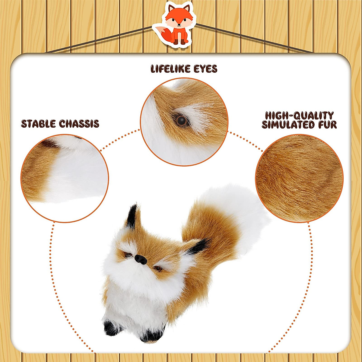 Simulation Fox Toy 2 Piece Fur Fox Model Stuffed Fox Ornament Static Action Figures Fox Squatting Sleeping Plush Mini Fox for Home Office Bag Decoration 5.5 x 2.76 Inch, 3.15 x 2.36 Inch (Brown)