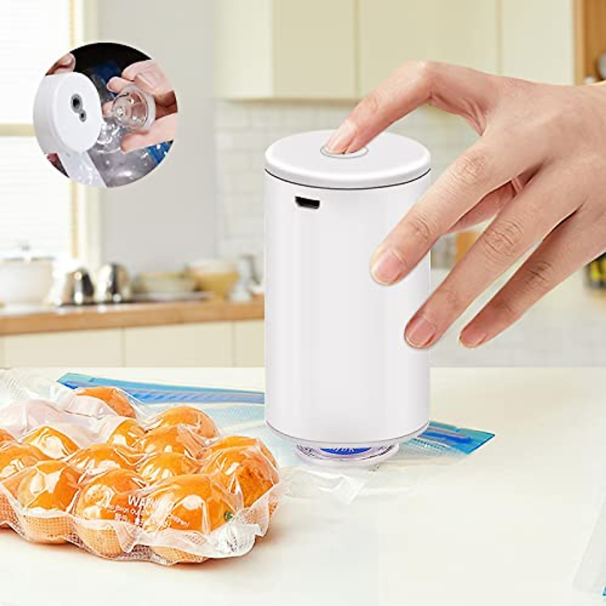 Zosylala Vacuum Sealer, Food Saver Vacuum Sealer Machine, Handheld Vacuum Sealer, Multi-Function Air Pump with Pump Head Sets, 5 Reusable Vacuum Seal Bags