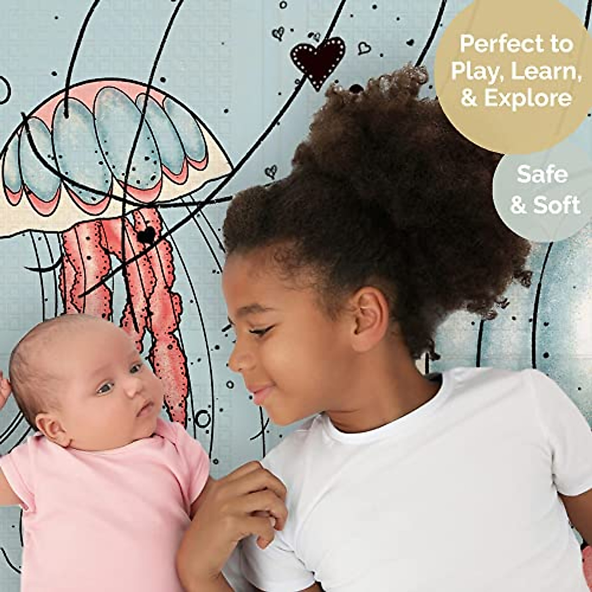 JumpOff Jo - Large Waterproof Foam Padded Play Mat for Infants, Babies, Toddlers, Play Pens & Tummy Time, Foldable Activity Mat, 70 in. x 59 in. - Seaside
