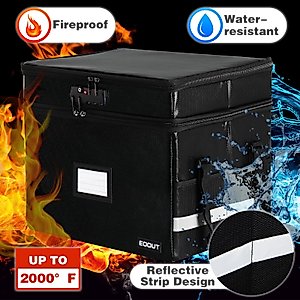 EOOUT Fireproof Document Box, 2 Layer File Organize Box, Portable Fireproof Waterproof Office Collapsible File Storage for Hanging Letter/Legal Size Folder/Certificate
