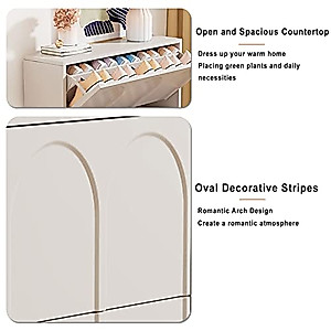 NEW BARLEY Shoe Cabinet for Entryway Slim with 3 Flip Drawers,Modern Freestanding Narrow Shoe Rack Tipping Bucket Shoe Cabinet Cream