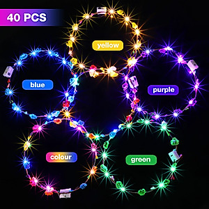 40 Pieces LED Flower Crown Light up Headband LED Hair Garlands Glow in The Dark Flower Crown LED Hair Wreath for Women Girls Brides Wedding Birthday Holiday Beach Party Hair Accessories