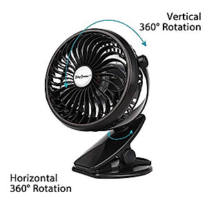 SkyGenius Battery Operated Clip on Mini Desk Fan, Black