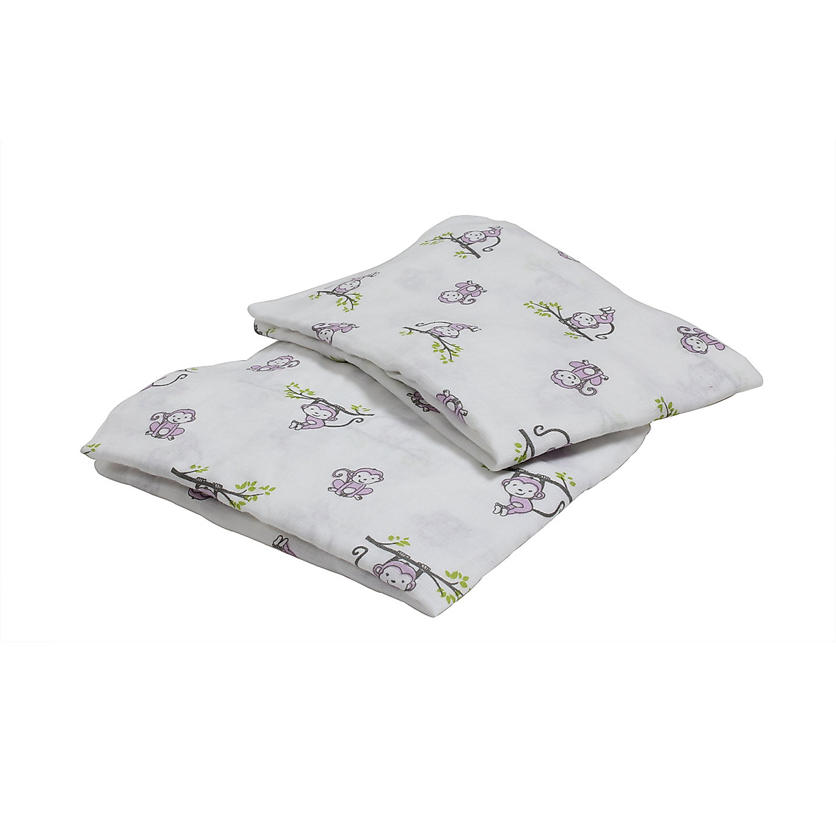 Bacati - Happy Monkeys 2 Pack Essentials Classic Super Soft Breathable 100% Cotton Muslin Baby Crib Fitted Sheets - Fits Standard 28 x 52 x 5 Crib & Toddler Mattresses (Lilac/Grey Girls)