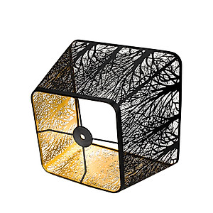 Medium Square Lamp Shades, ALUCSET Metal Lampshade with Pattern of Trees for Table Lamp and Floor Light, 7 x 10 x 7.5 Inch, Pattern of Trees (Black/Gold)