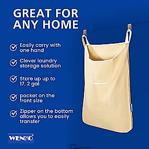 WENKO Laundry Hamper Bag Hanging, Over The Door Basket with Hooks, for Bathroom, Closet, Space Saving Storage, Wall mounted 3.94 x 20.47 x 31.89 in, Beige