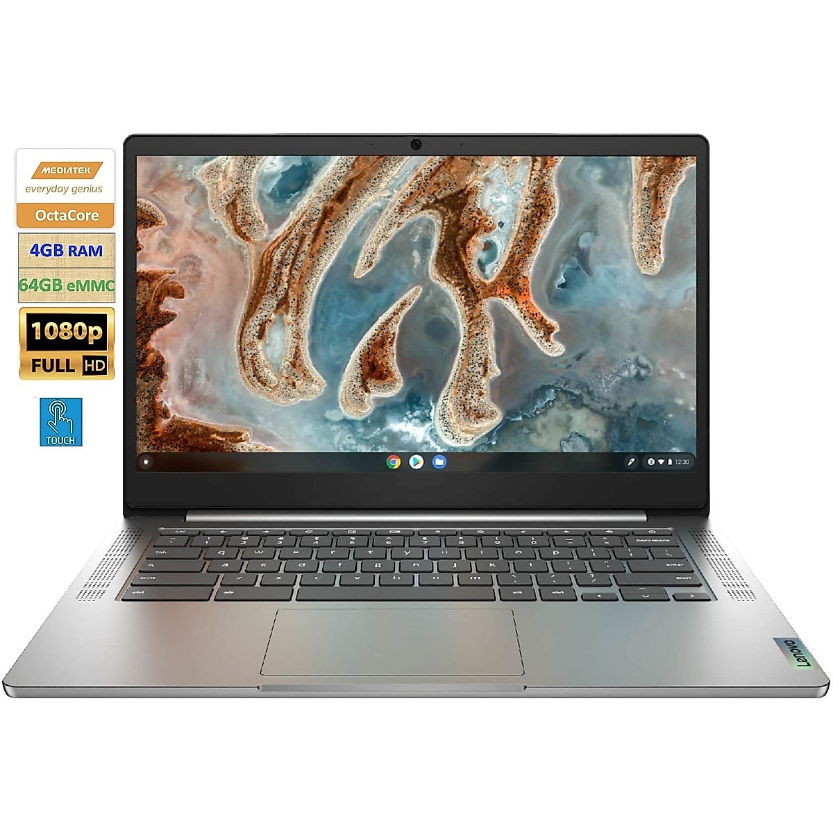 Lenovo Chromebook 14" FHD Touchscreen Laptop for Business, Student, Octa-Core MediaTek MT8183, 4GB RAM, 64GB eMMC+64GB Card, WiFi, Webcam, 10+ Hours Battery, Chrome OS, Arctic Grey | TGCD Bundle