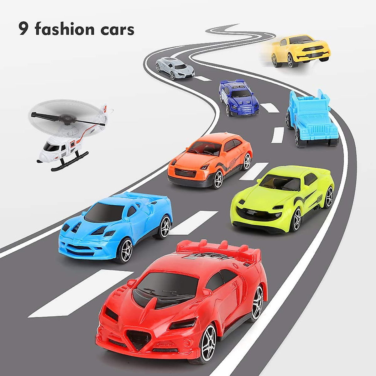 Siairo Airplane Toys- Aircraft Carrier Toy Helicopter Toy Set Car Track Cargo Plane for 3 4 5-7 Year Old Boys,9 in 1 Take Apart Cargo Plane Toys Including 8 Cars and 1 Helicopter, Gifts for Kids Boys