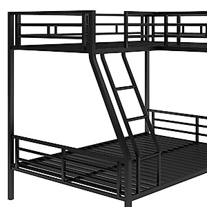 GINGVAT Twin Over Full Bunk Bed with a Twin Size Loft Bed Attached, L-Shaped Triple Metal Bed for Three Kids with a Desk and 2 Ladders, Black